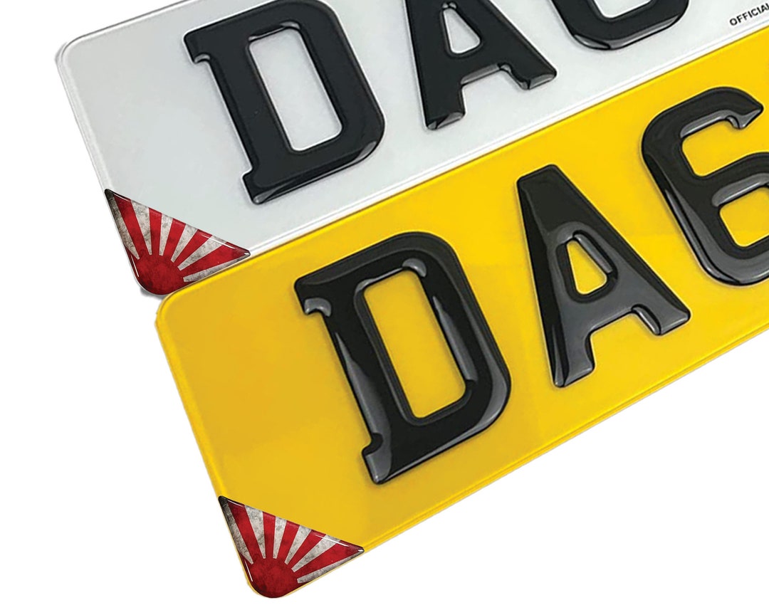 2x JDM Rising Sun Japanese Flag Car Number Plate Corner 3D Domed Gel ...