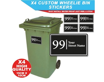 Set of 3 or 4 Custom Vinyl Decal Wheelie Bin Stickers House Number ...