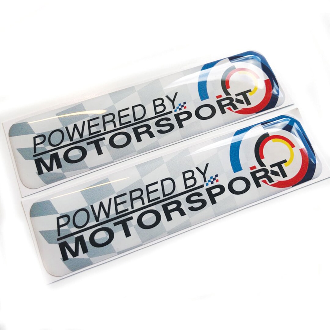 2x Powered by Motorsport Flag 3D Domed Gel Decal Sticker Badges Fits ...