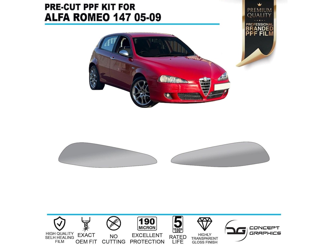 Headlights Stone Chip Guard Pre-cut PPF Paint Protection Film Fits Alfa ...