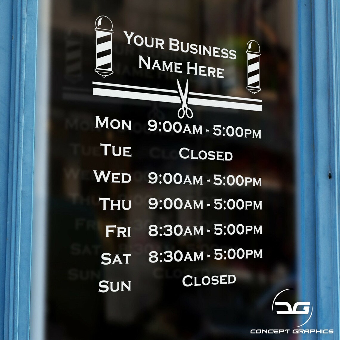 Barber Shop Salon Custom Personalised Business Window Wall Opening ...