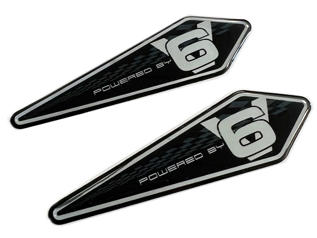 2x Powered by V6 Car Chrome 3D Domed Gel Sticker Badges Fits 370z, TT ...