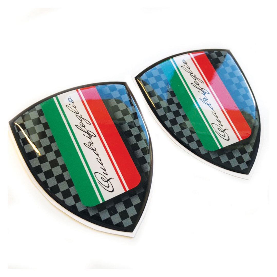 2x Quadrifoglio Italian Flag Wing Shields 3D Domed Gel Decal Sticker ...