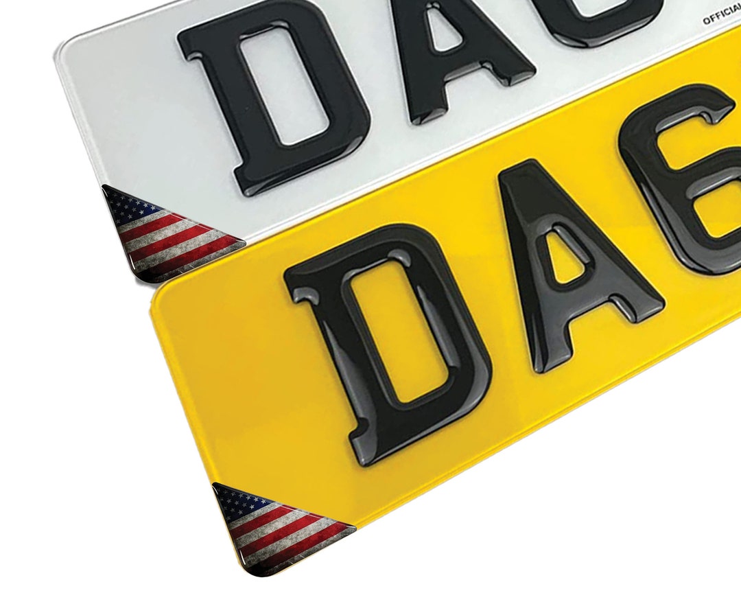 2x USA American Rustic Flag Muscle Car Number Plate Corner 3D Domed Gel ...