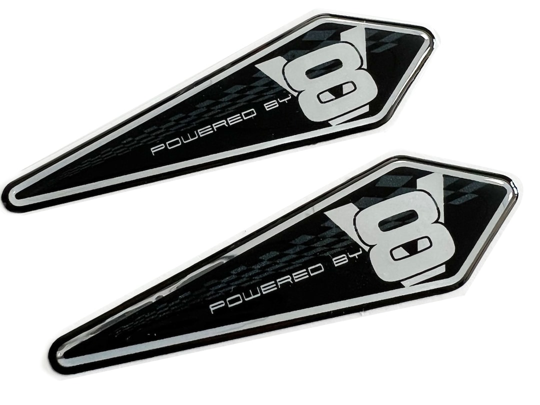 2x Powered by V8 Car Chrome 3D Domed Gel Sticker Badges Fits Mustang M3 ...