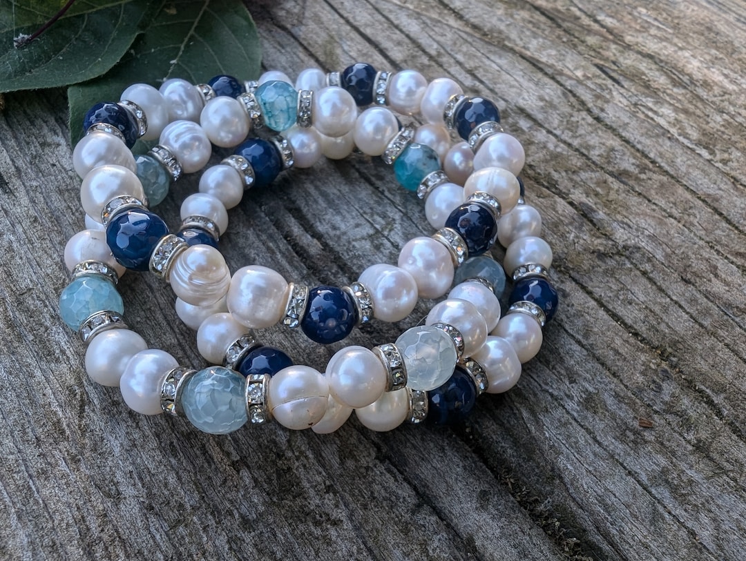 Vintage Rhinestone Pearl Bracelet Stack, 3 Pearly Stretch Bracelets - Etsy