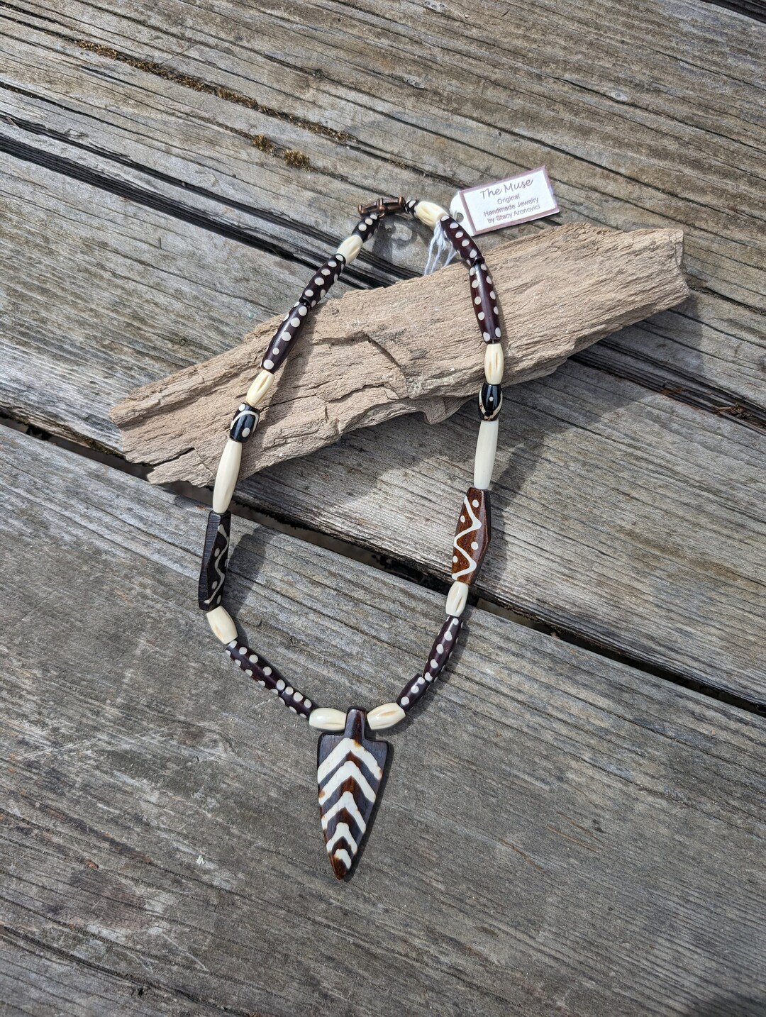 Vintage Batik Wood & Bone Tribal Necklace, Unisex Beaded Necklace - Etsy