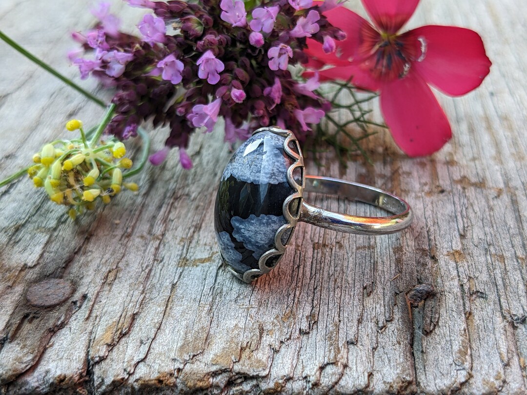 Vintage Sterling Snowflake Obsidian Ring by Uncas - Etsy