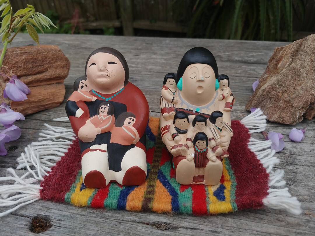 2 Pueblo Pottery Storyteller Figurines, Cochiti, Jemez Native Folk Art ...