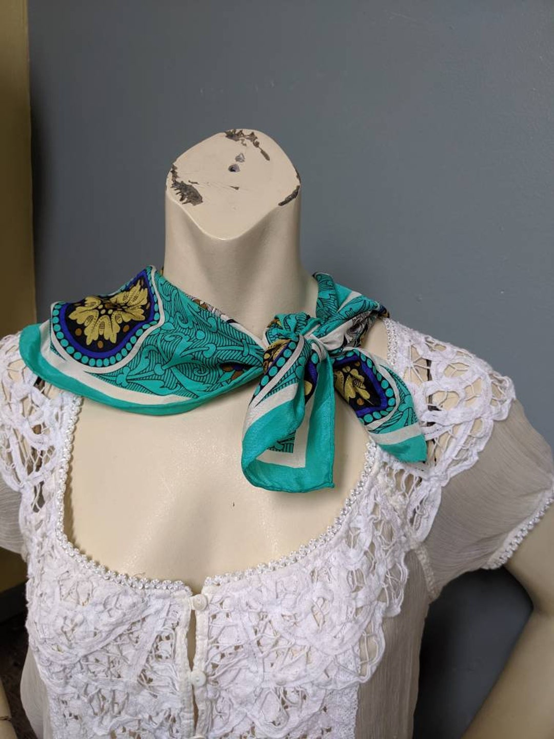 Vintage Loredano Silk Scarf Vibrant Boho Baroque Style Scarf Retro Face ...