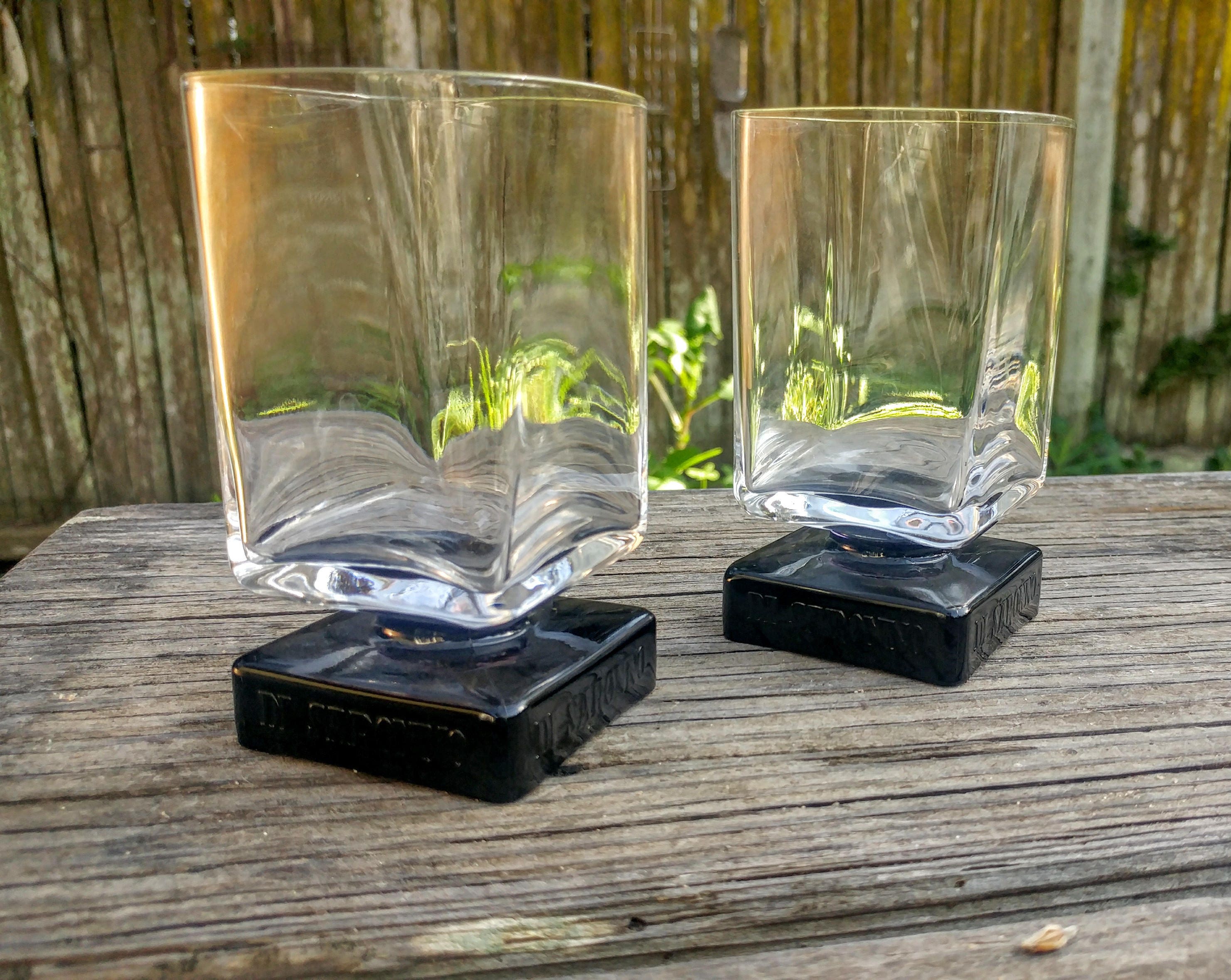 2 Square Cocktail Glasses // Di Saronno Amaretto Black Base | Etsy