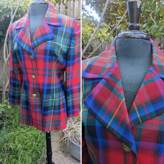 Vintage Saville Wool Plaid Blazer Jacket - Gem