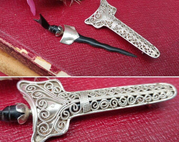 Vintage Silver Filigree Sword Brooch // Malaysia Kris Keris Dagger Pin ...