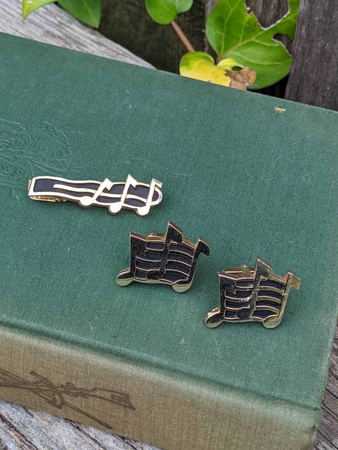 Vintage Music Note Tie Clip Set // Musical Cuff Links // Vintage ...