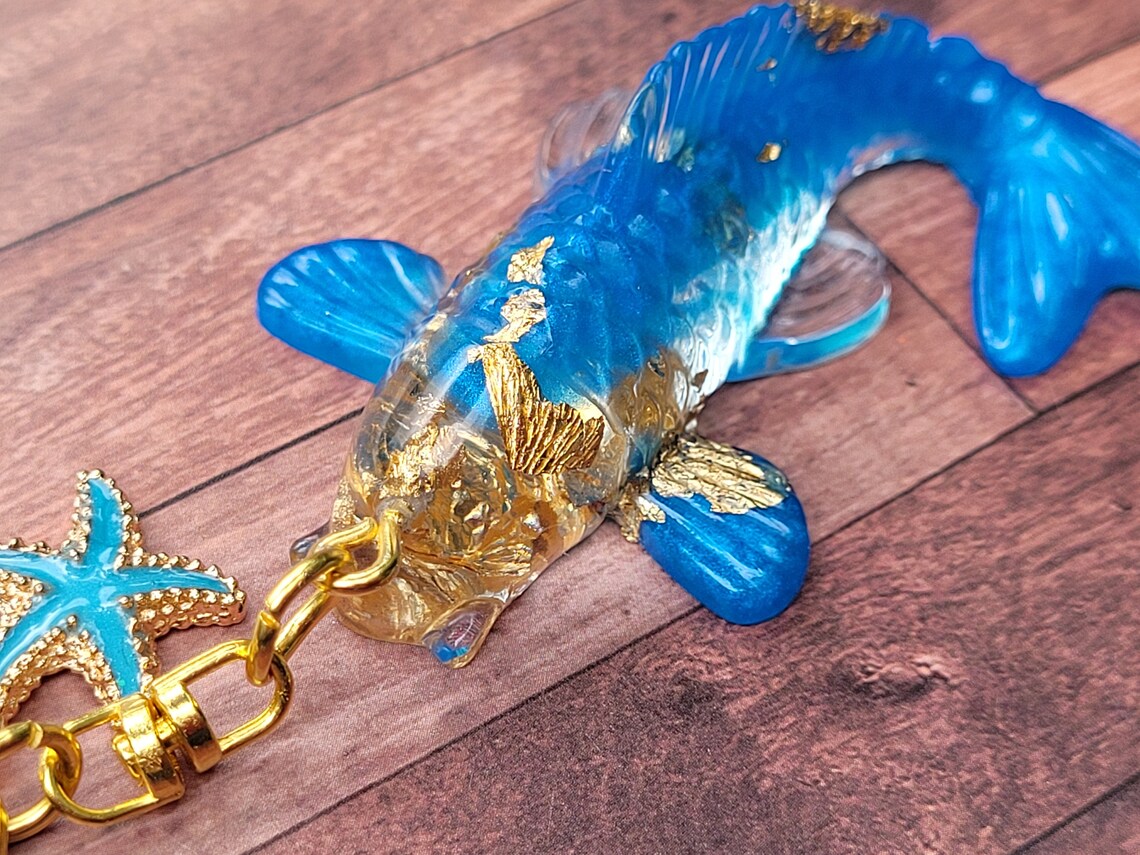 Lucky koifish keychain blue koi fish good luck charm resin | Etsy