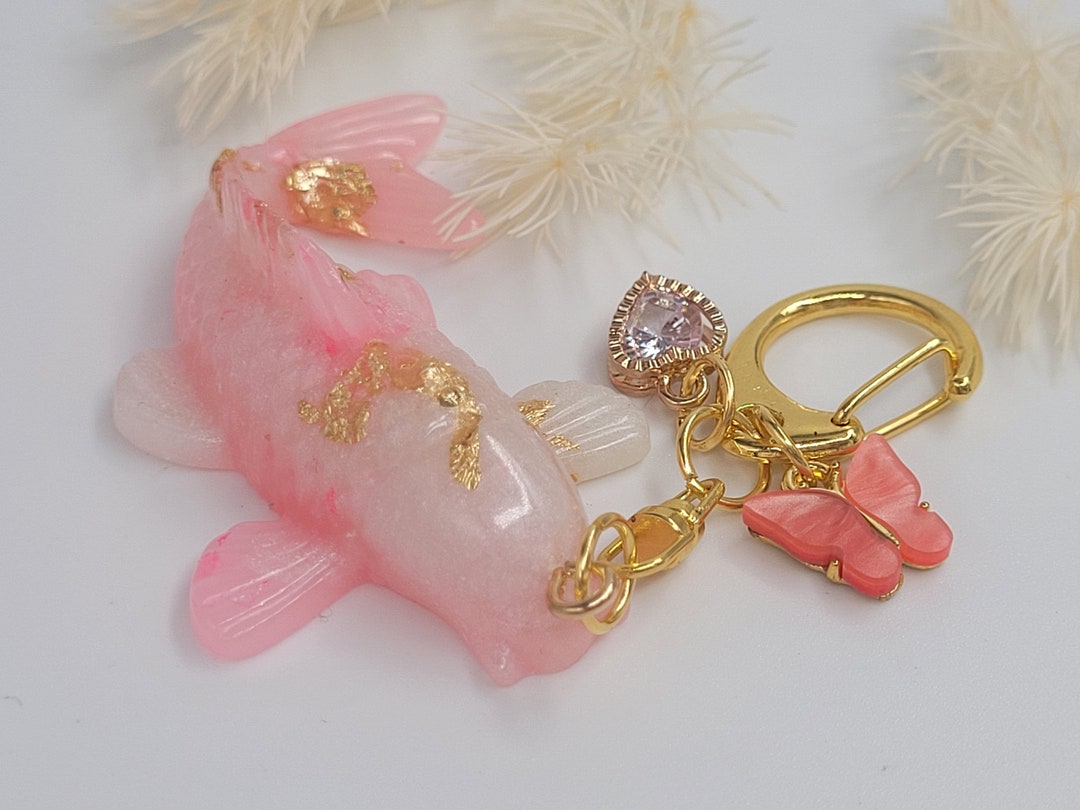 Handmade Lucky Koi Fish Keychain, Pink Resin Keychain, Purse Accessory ...