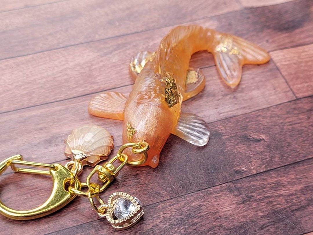 Lucky Koifish Keychain, Peach Koi Fish, Good Luck Charm, Resin Koi Fish ...