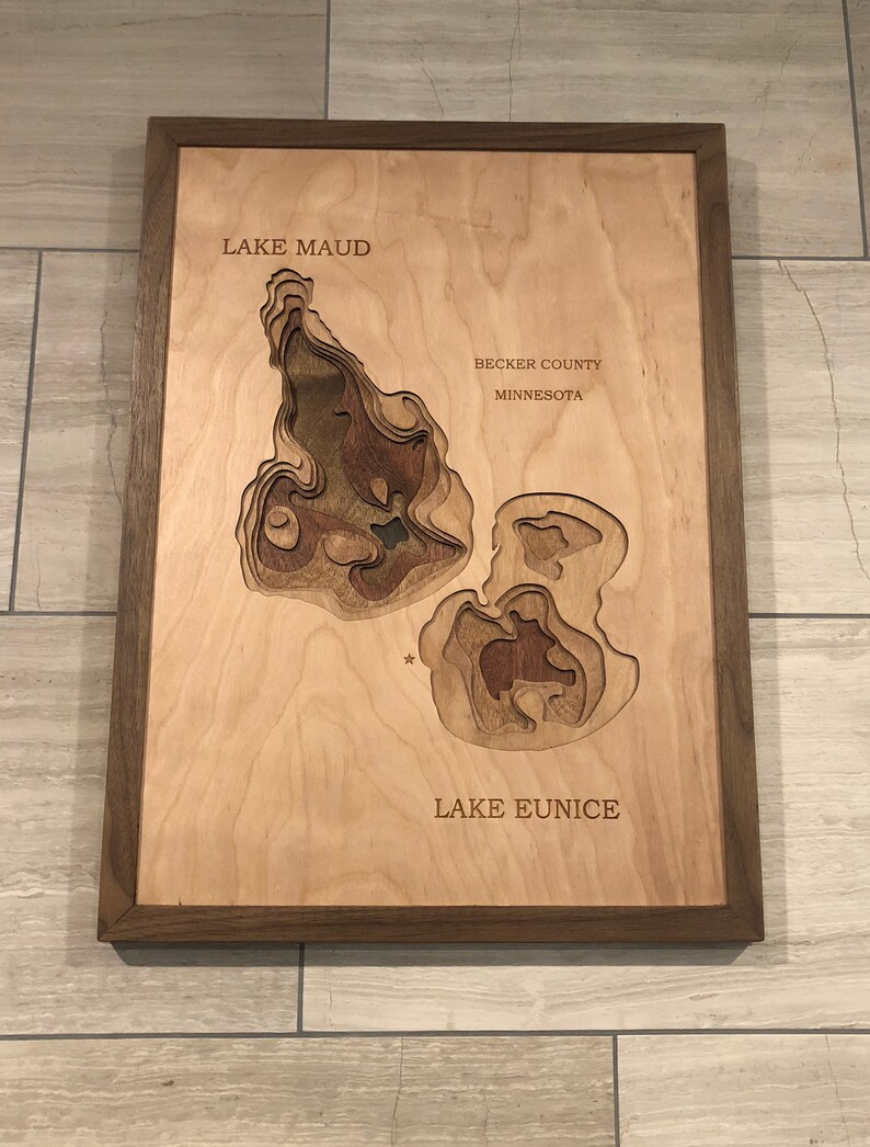 Laser Cut Wood Topography Map | Lake Eunice + Lake Maud - Etsy