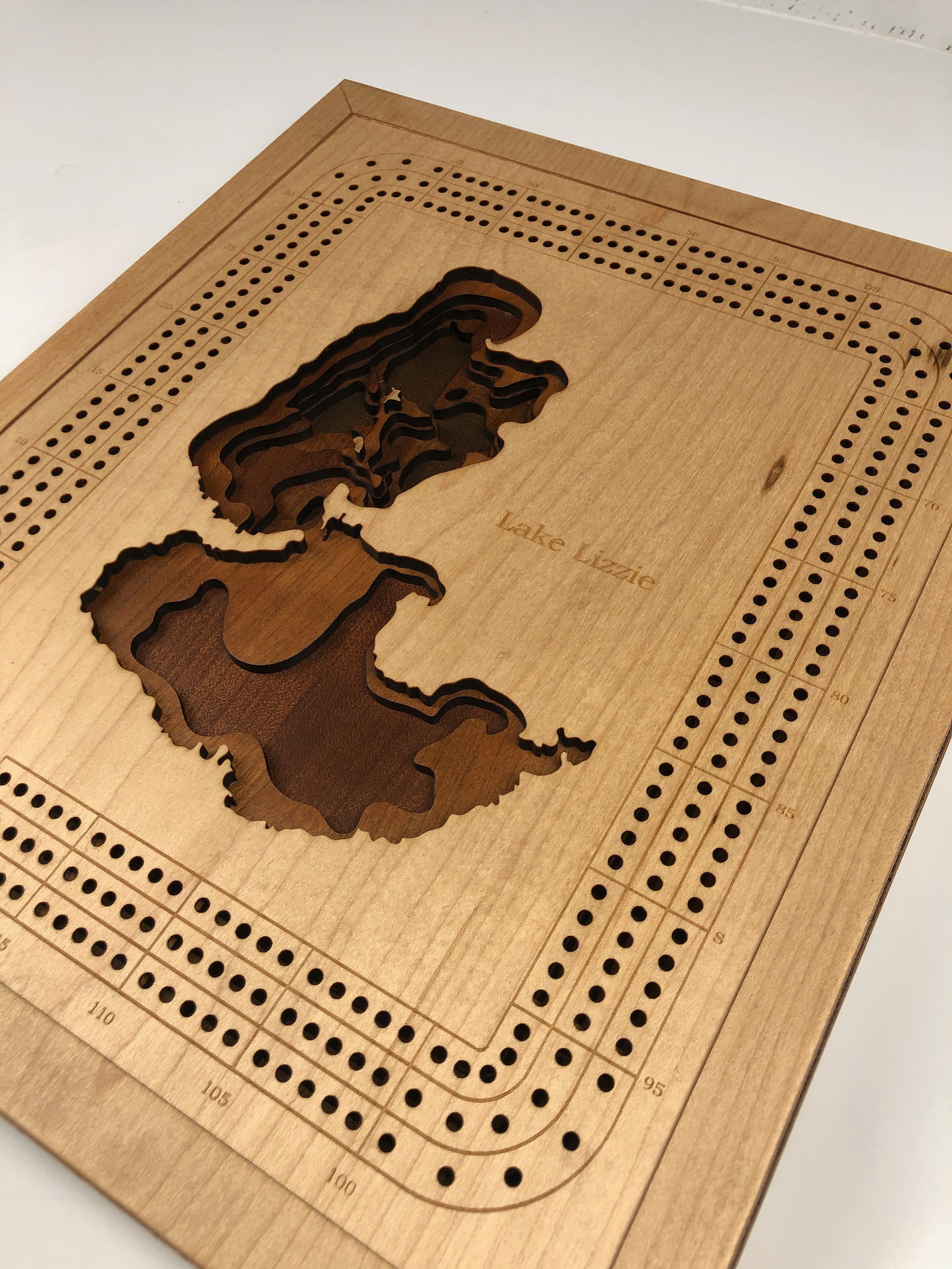 Laser Cut Cribbage Board W/ Custom Lake Topogrpahy - Lake Lizzie - Etsy