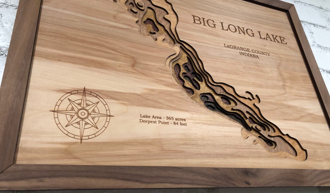 Laser Cut Wood Topography Map | Big Long Lake - Etsy