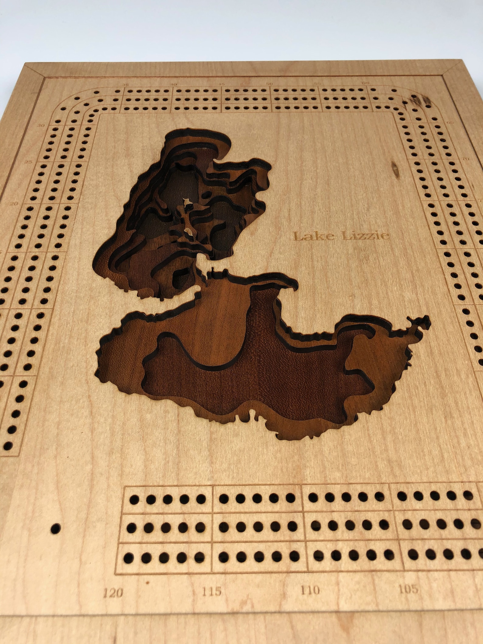 Laser Cut Cribbage Board W/ Custom Lake Topogrpahy - Lake Lizzie - Etsy