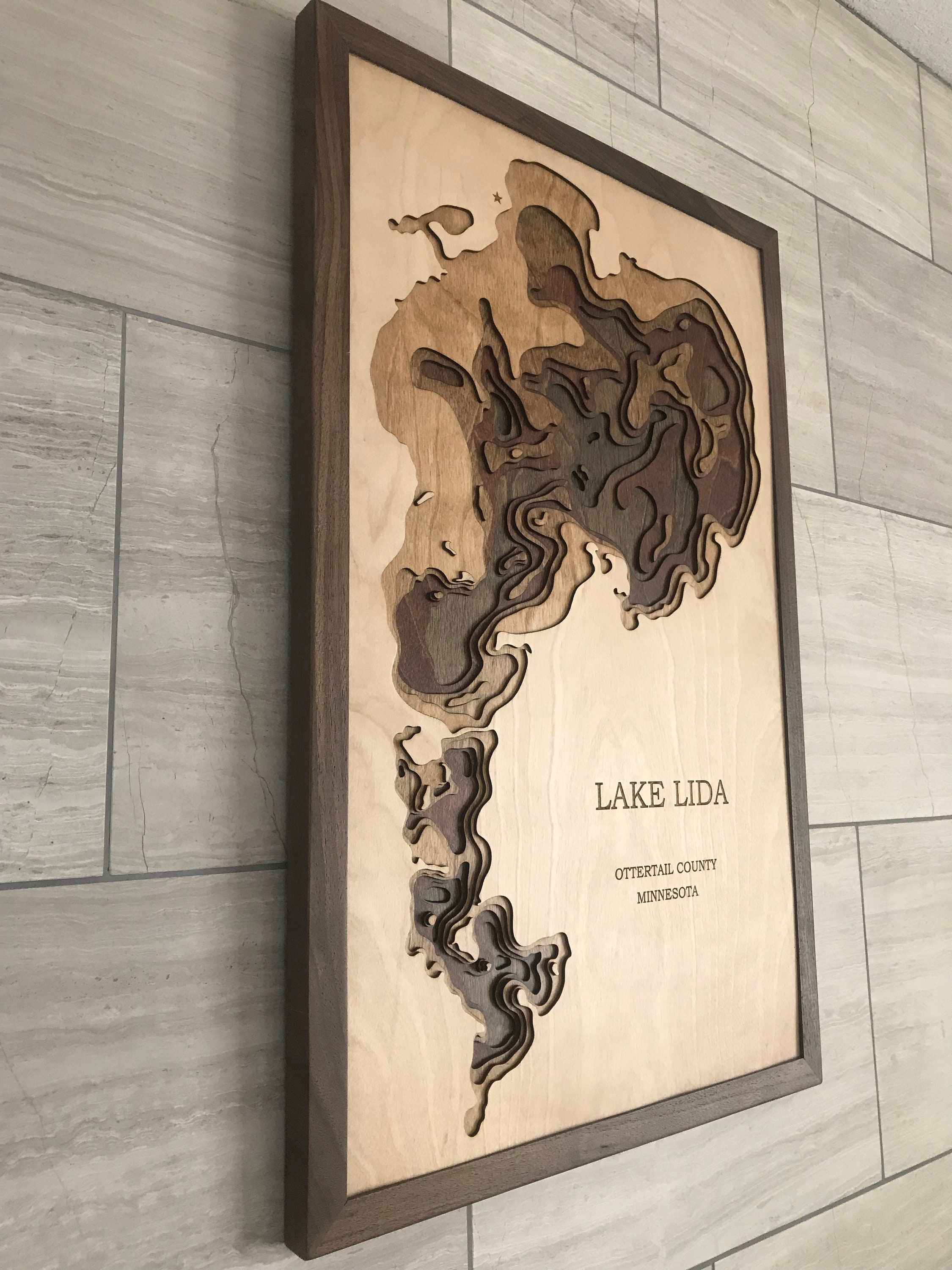 Laser Cut Wood Topography Map Lake Lida - Etsy