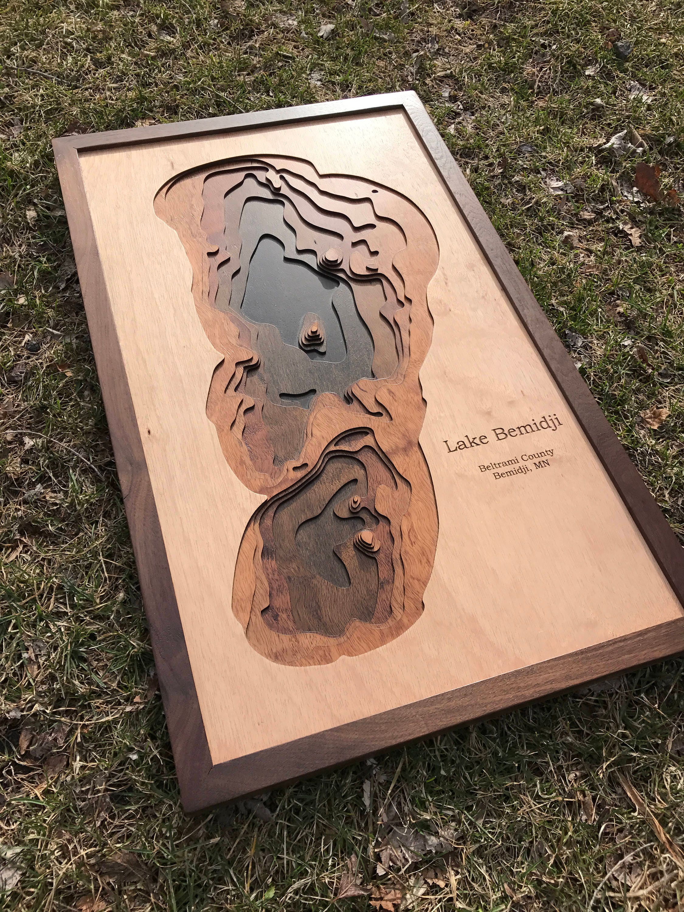 Laser Cut Wood Topography Map | Lake Bemidji - Etsy