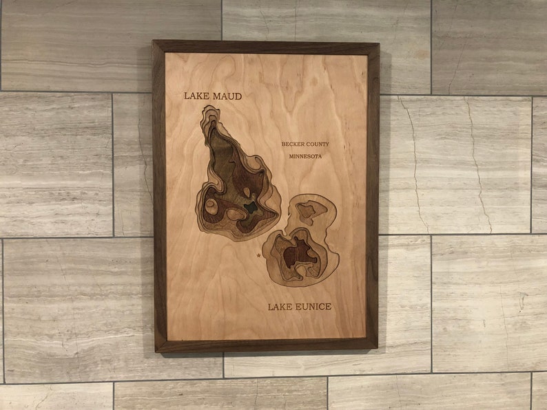 Laser Cut Wood Topography Map | Lake Eunice + Lake Maud - Etsy
