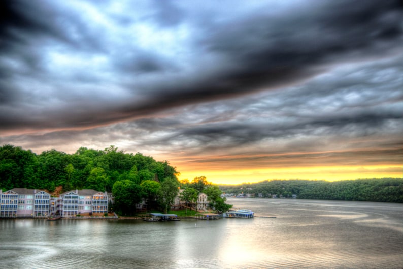 HDR, Surreal, Sunset, Lake of the Ozarks, Metal, Lake Decor, Stormy ...