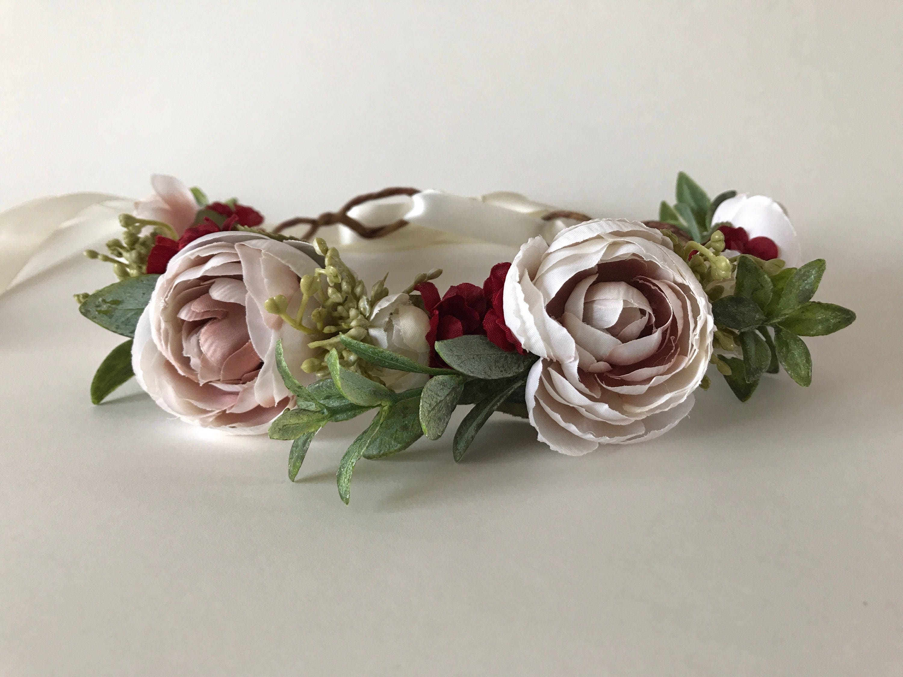 Boho Wedding Flower Crown Floral Halo Bridal Flower Hair | Etsy