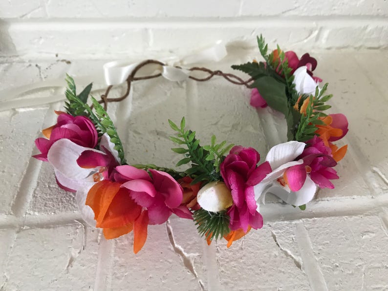 Pink Tropical Flower Crown Luau Flower Crown | Etsy