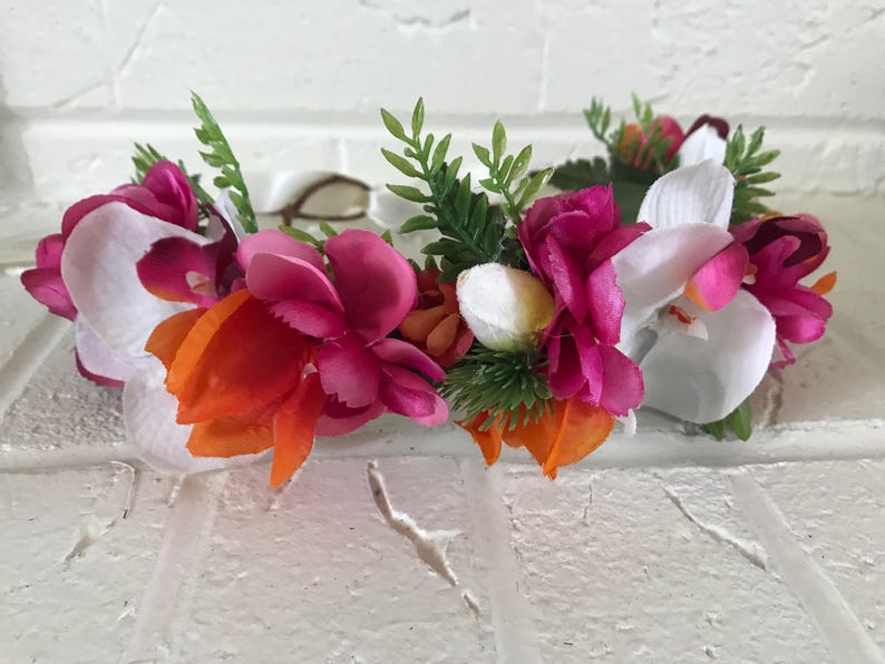 Pink Tropical Flower Crown Luau Flower Crown - Etsy