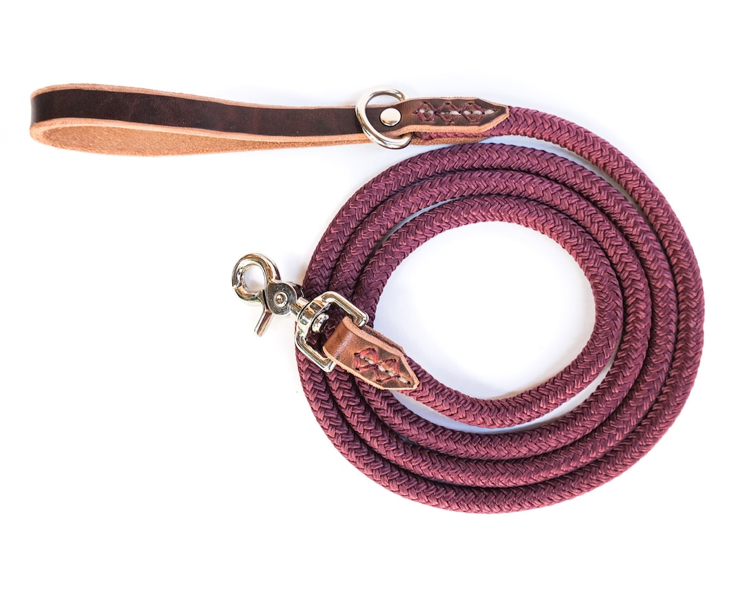 Leather and Rope Leash Leather Dog Leash Brass and Leather Leash ...