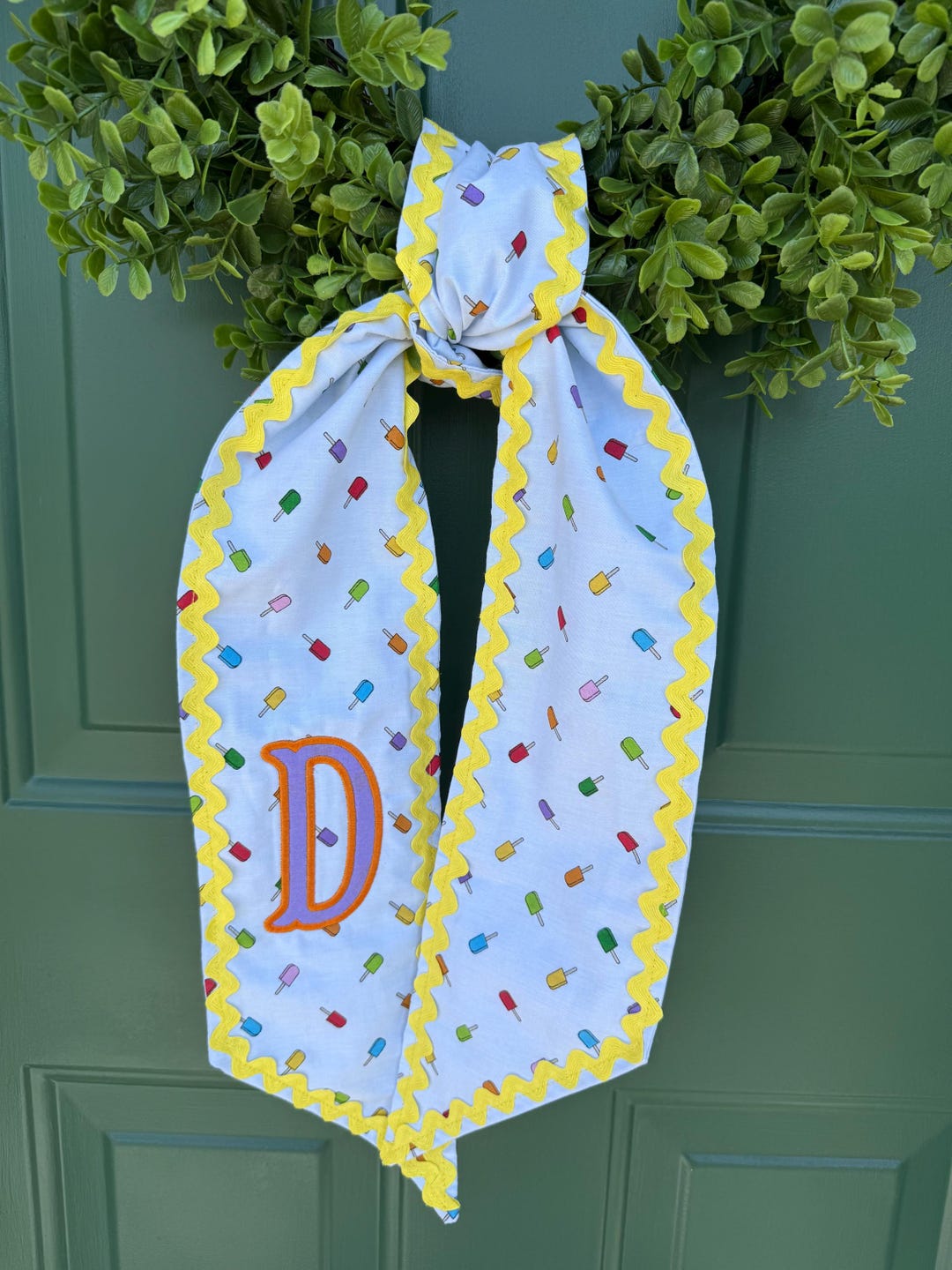 Popsicle Summer Themed Wreath Sash With Applique Monogram and Rick Rack ...