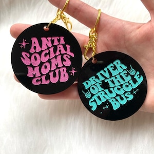 Funny Mom Keychain, Retro Mom Keychain, Struggle Bus Keychain, Anti ...