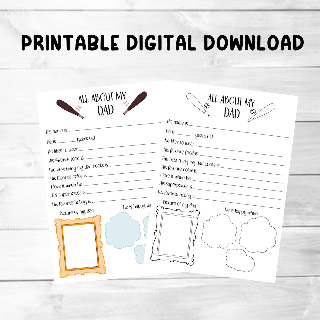 All About Dad Father's Day Printable, Kids Questionnaire, DIY Dad Gift ...