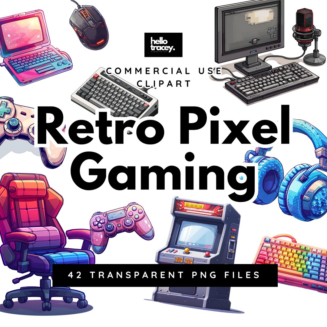 Retro Pixel Gaming Clipart Pack, Teen Gamer Clip Art for Commercial Use ...