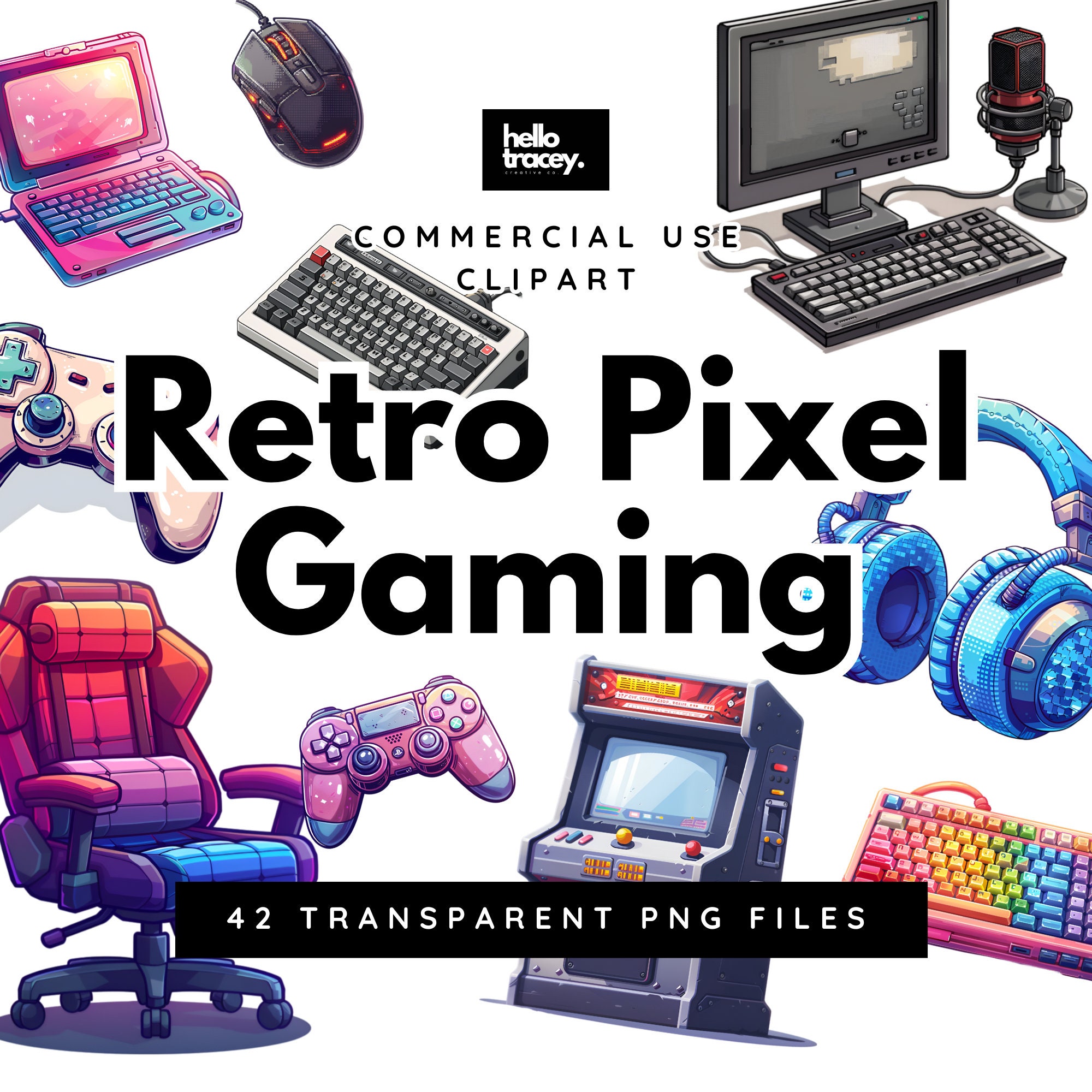 Retro Pixel Gaming Clipart Pack, Teen Gamer Clip Art for Commercial Use ...
