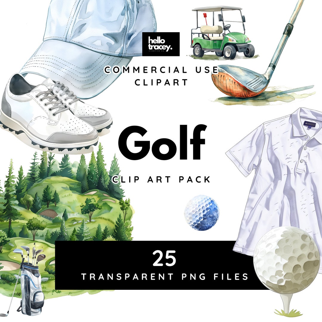 Golf Clipart Pack, Watercolor Clip Art for Commercial Use, Transparent ...