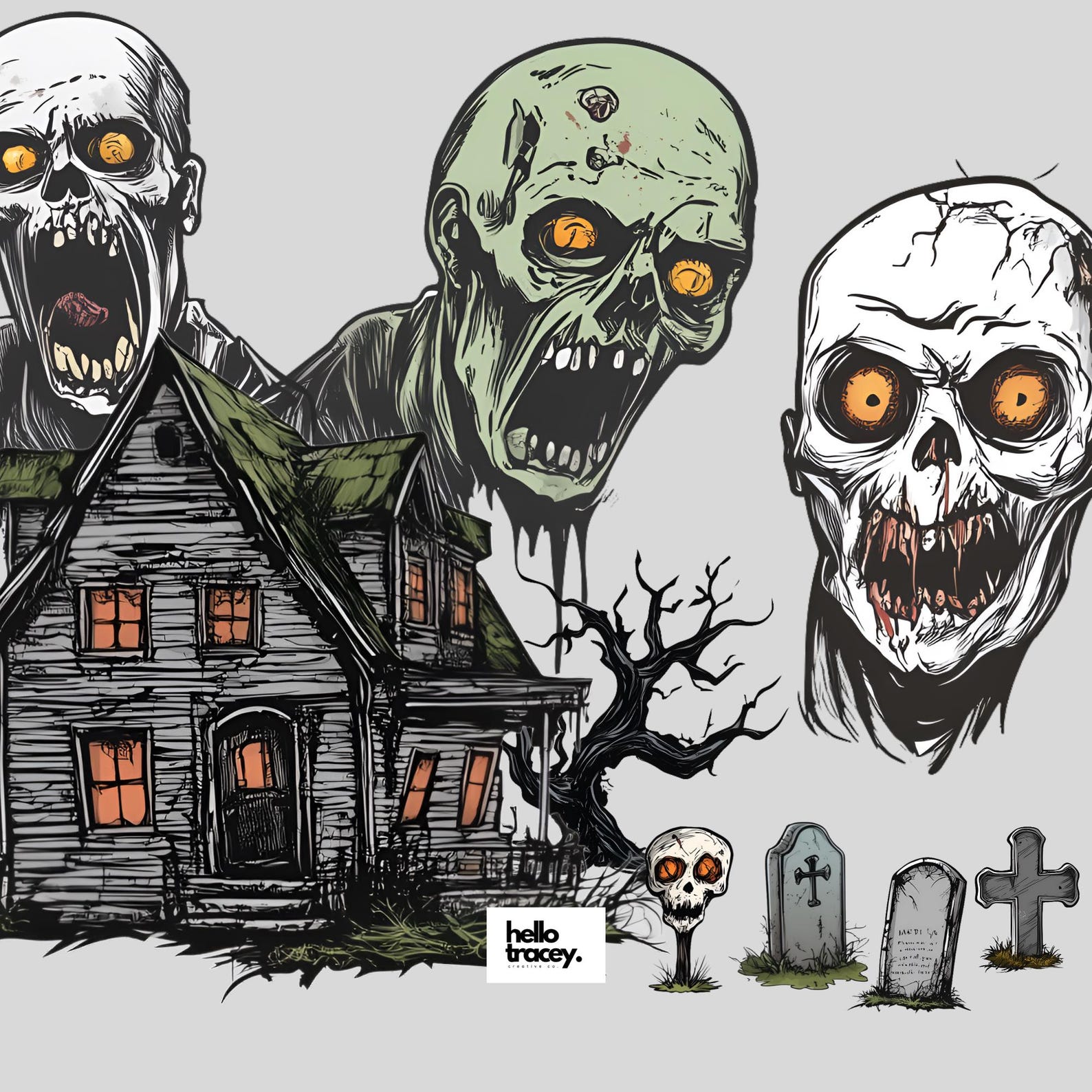 Scary Halloween Zombies Clipart, Spooky Scary Hand Drawn Zombie Hands ...