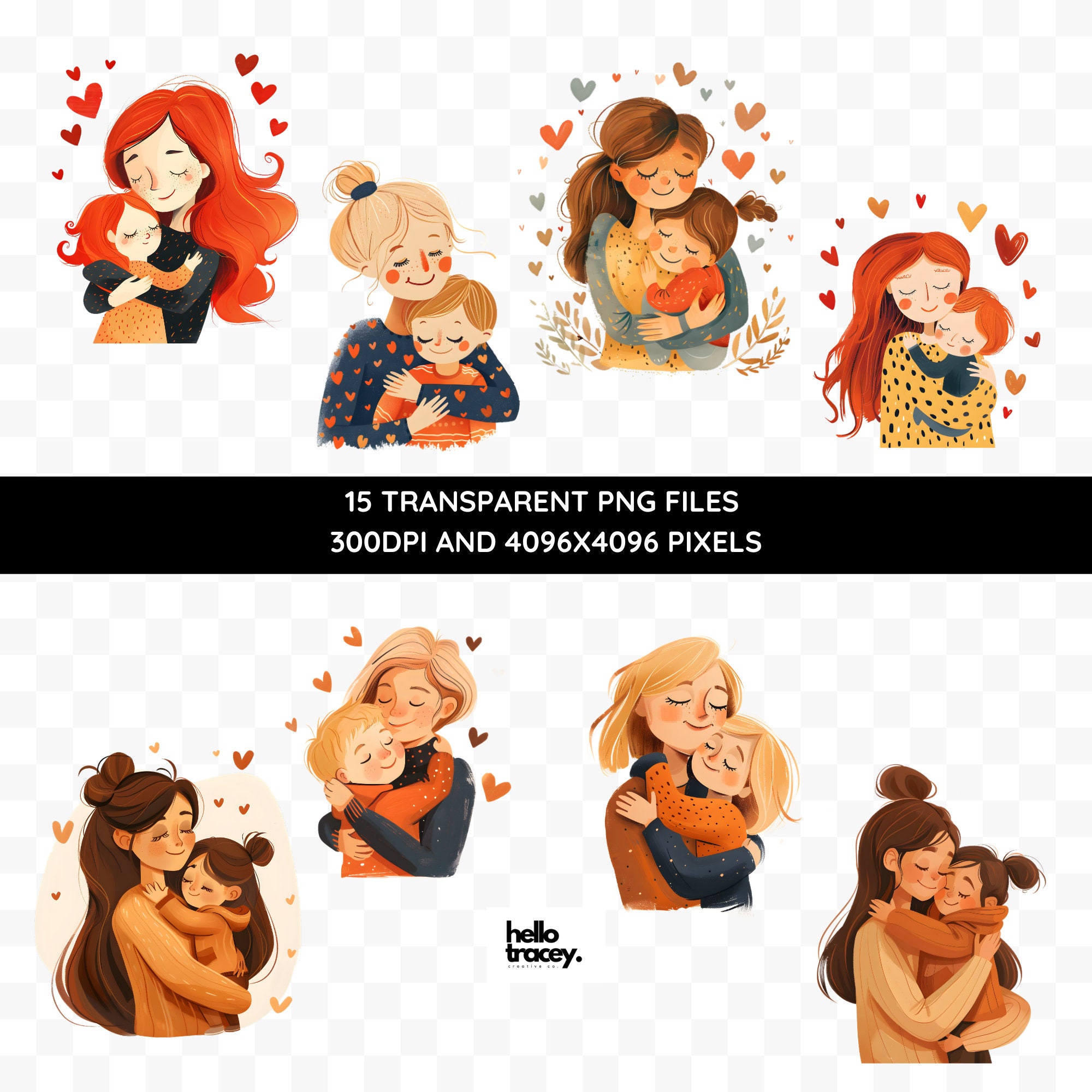 Mum & Child Hugging PNG Clipart Pack, Mother Mama Mom Kid Daughter Son ...