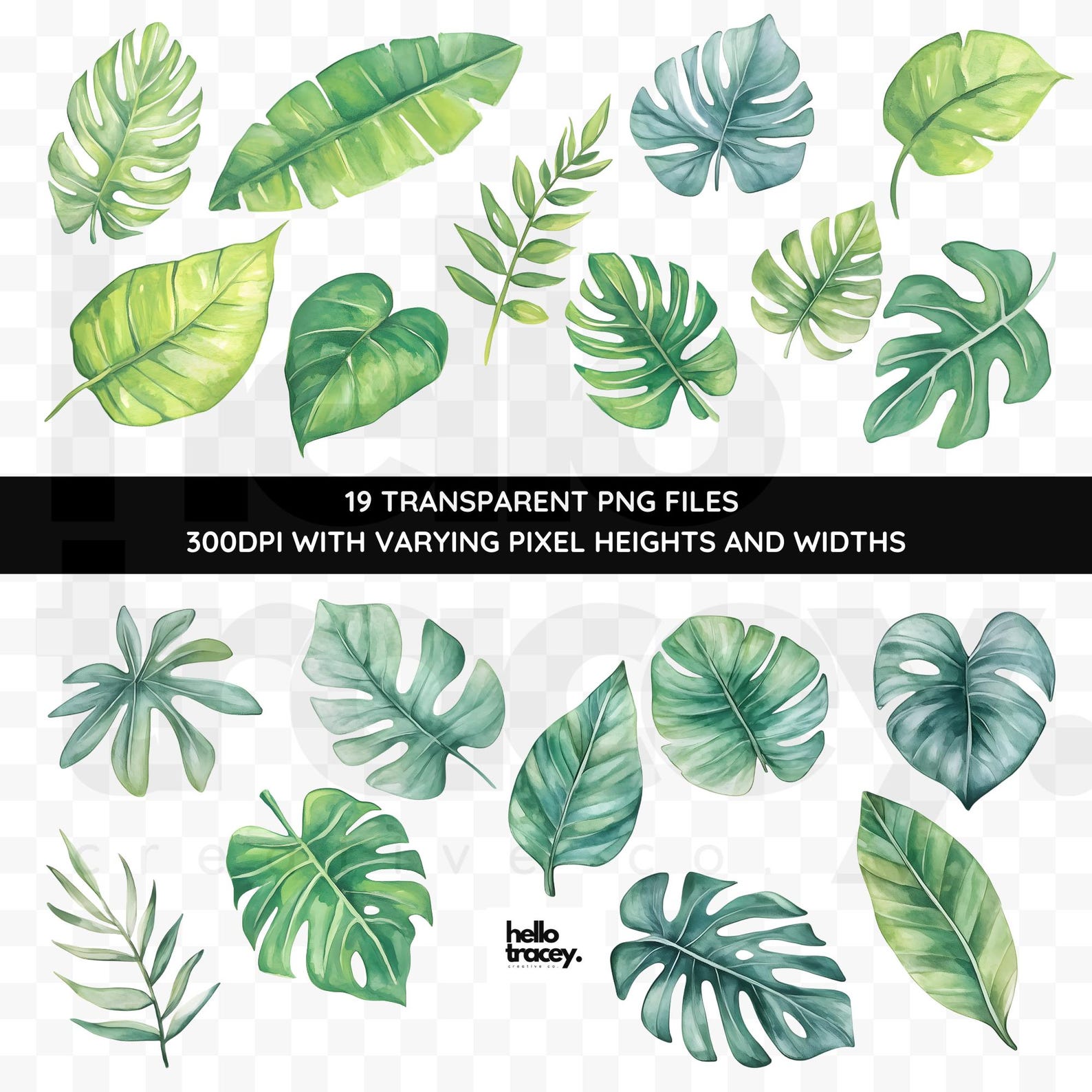 Monstera Leaves Leaf Clipart Pack, Monsterra Green Tropical Leaves Clip ...