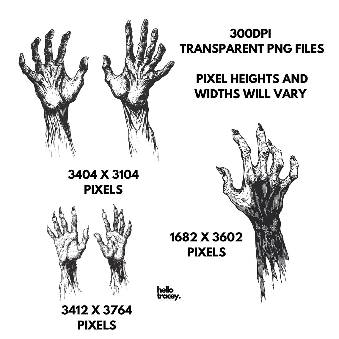 Creepy Halloween Monster Hands Clipart, Spooky Scary Hand Drawn Style ...