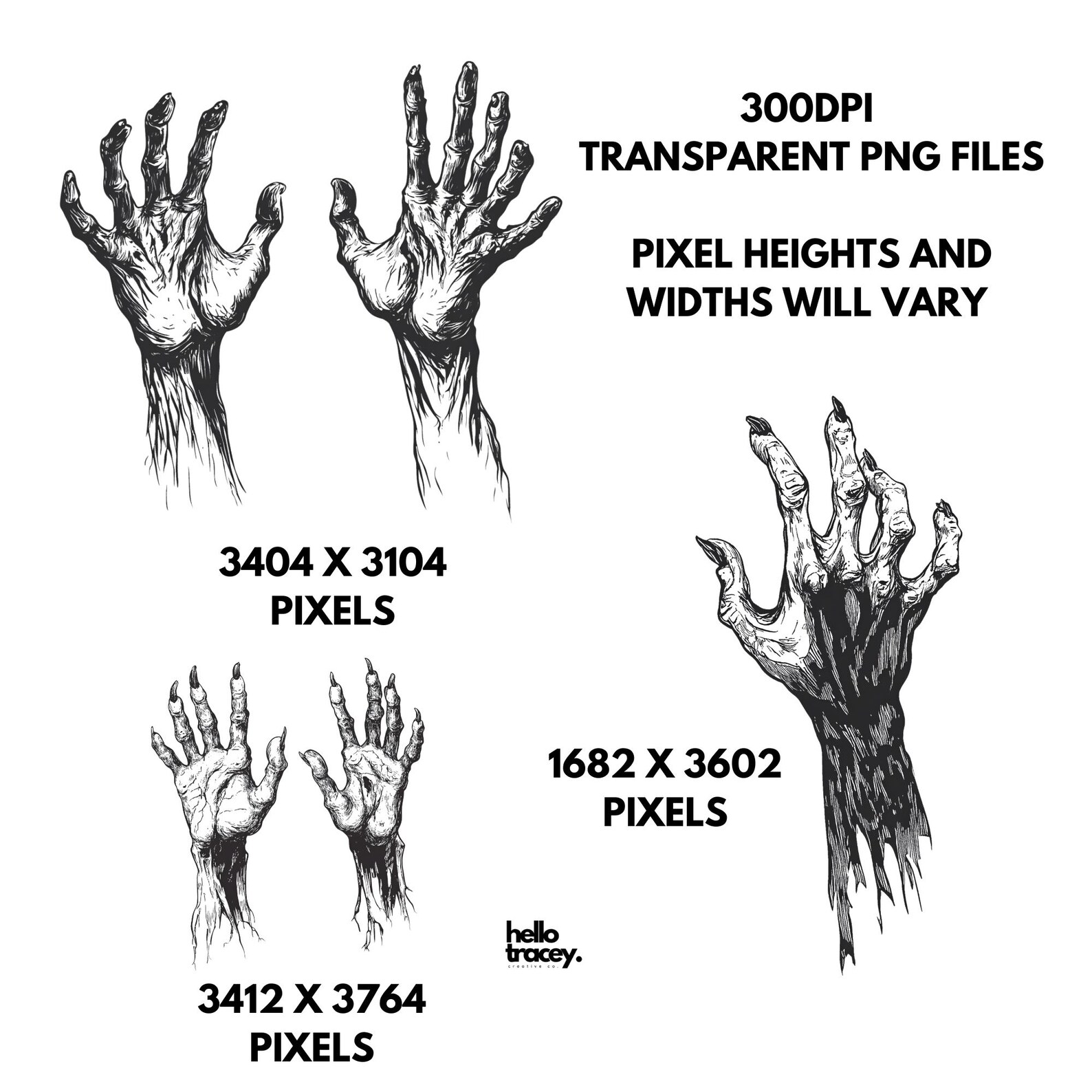 Creepy Halloween Monster Hands Clipart, Spooky Scary Hand Drawn Style ...
