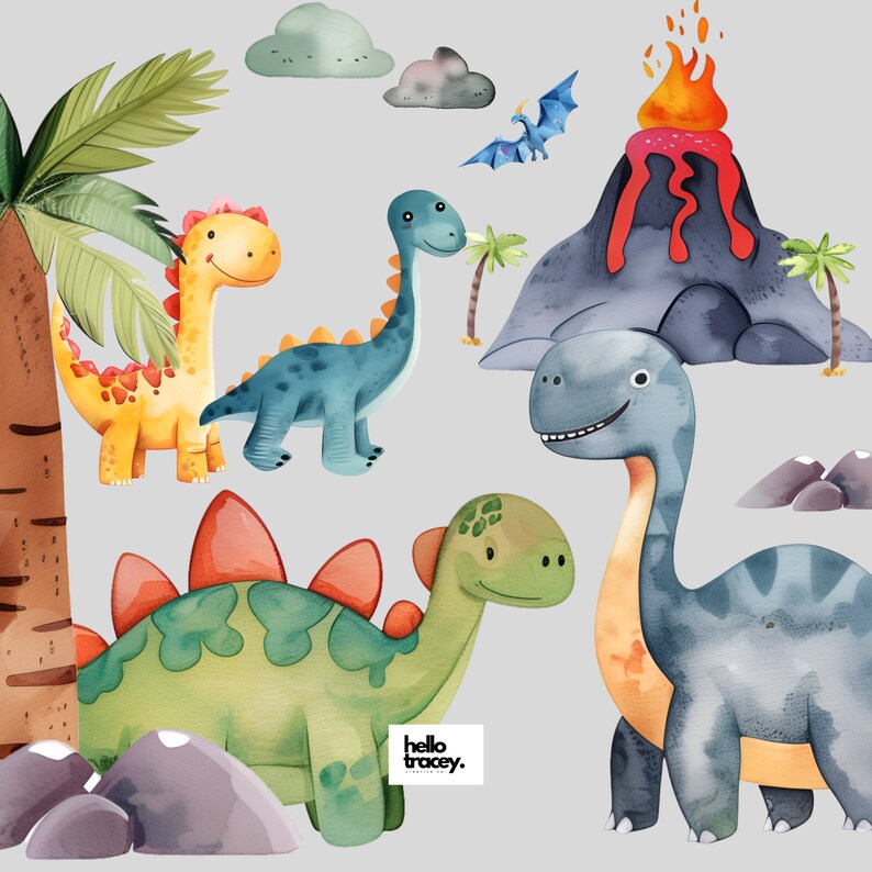 Dinosaur Clipart Pack, Dinosaurs Watercolor Clip Art for Personal or ...