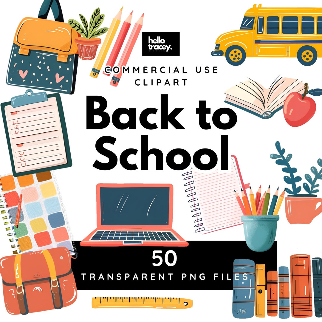 Back to School Supplies PNG Clipart, Watercolor School Bag Pencils Bus ...