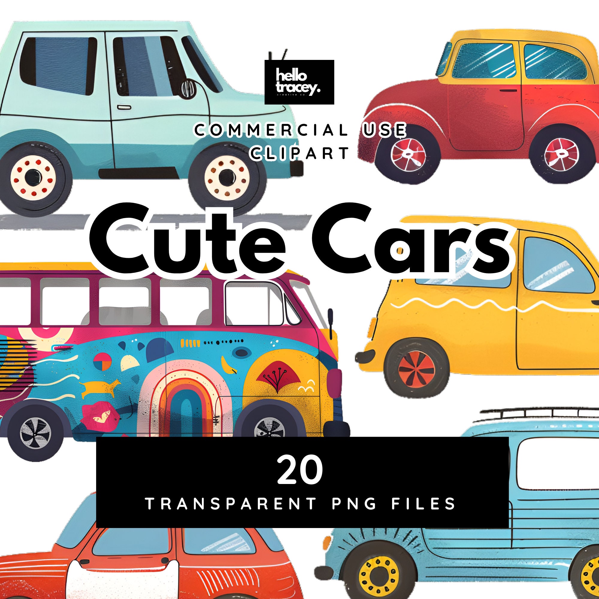 Cute Car Clipart, Illustrated Fun Cars, Vehicles, Transport Clip Art ...
