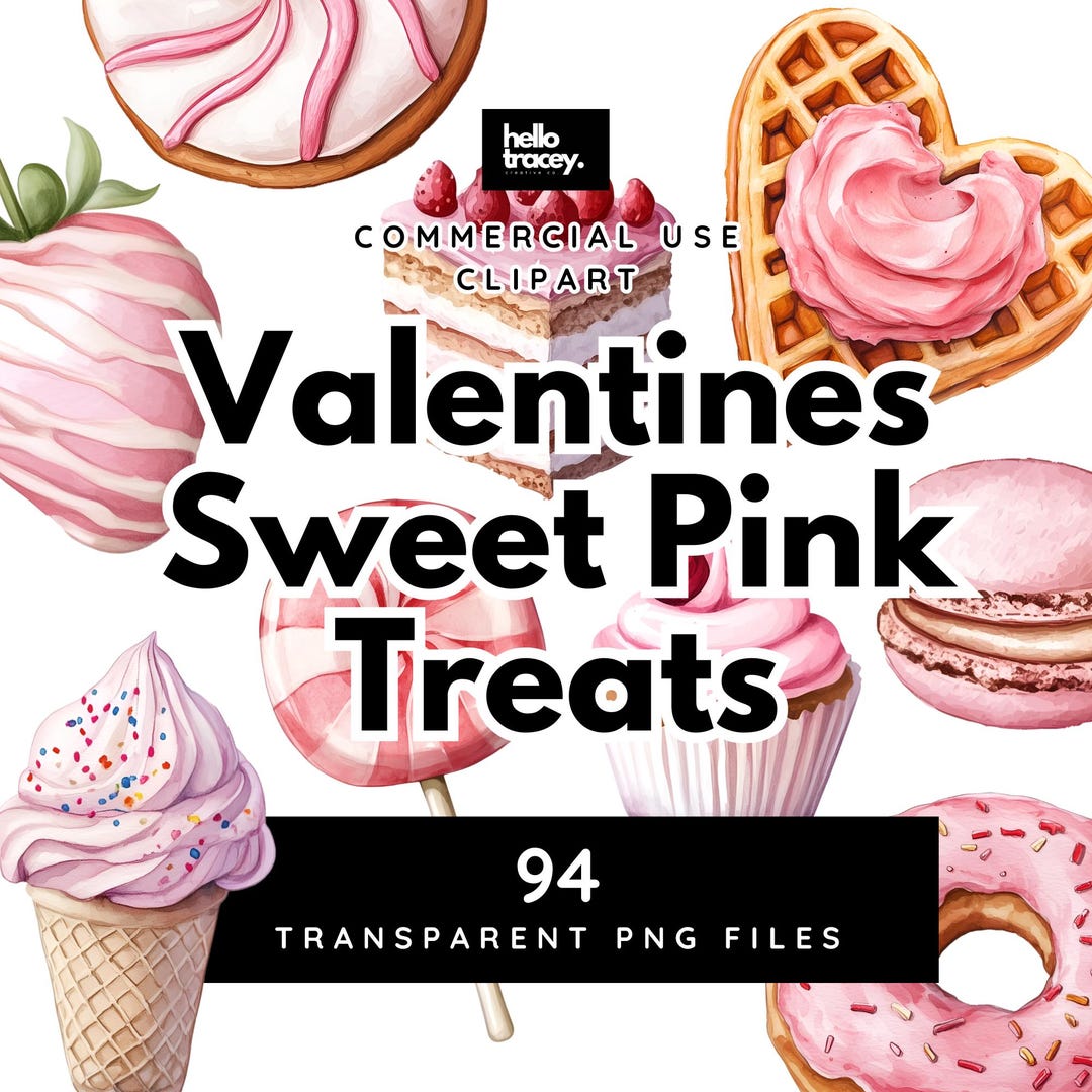 Valentines Sweet Pink Treats Watercolor PNG Clipart, Cake Donuts ...