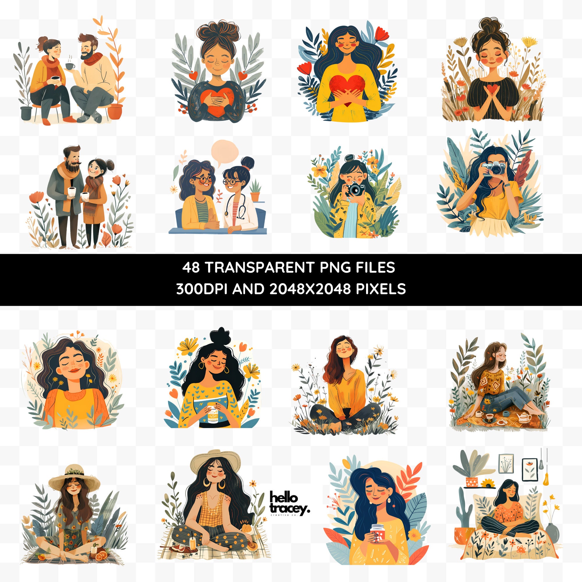 Self Care for Women Scenes Watercolor PNG Clipart, Mental Health Girls ...