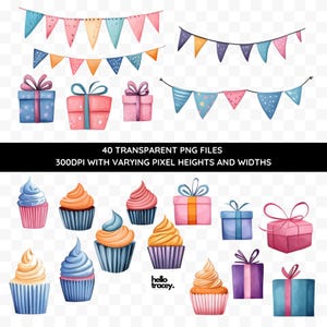 Sweet Pastel Birthday Party PNG Clipart, Watercolor Party Cakes ...